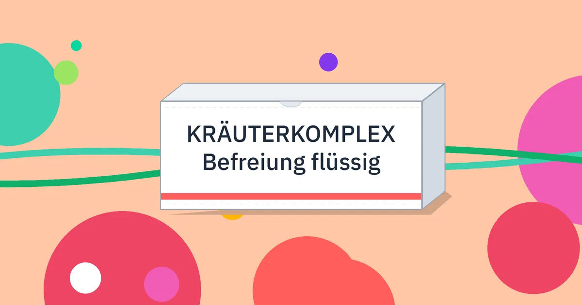 Symbolbild: Packung mit der Aufschrift KRÄUTERKOMPLEX Befreiung flüssig (PZN 10300157) – Verfügbarkeit und Bezug in Apotheken in Frankfurt am Main