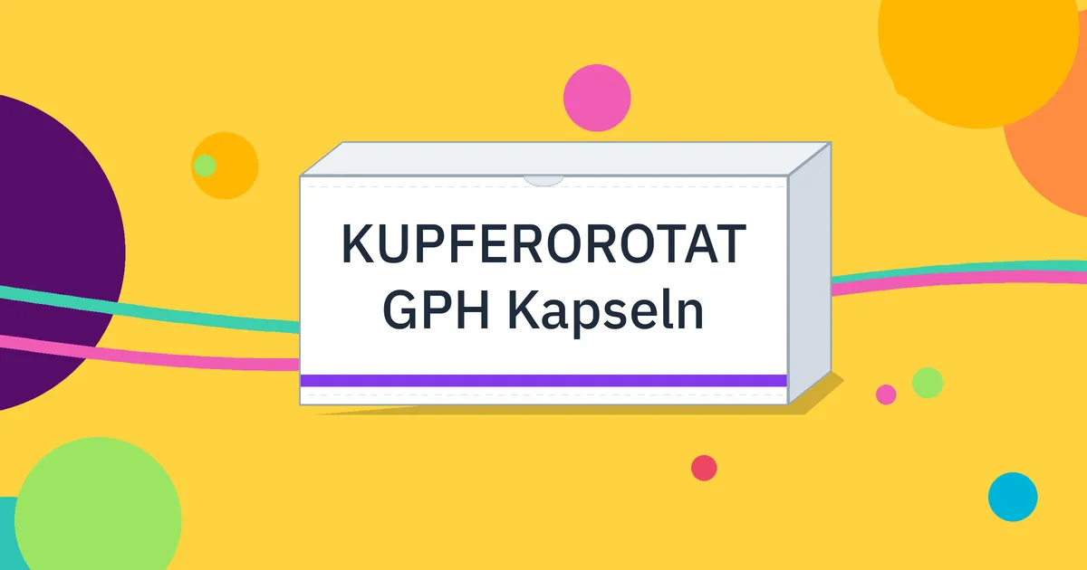 Symbolbild: Packung mit der Aufschrift KUPFEROROTAT GPH Kapseln (PZN 09899189) – Verfügbarkeit und Bezug in Apotheken in Frankfurt am Main