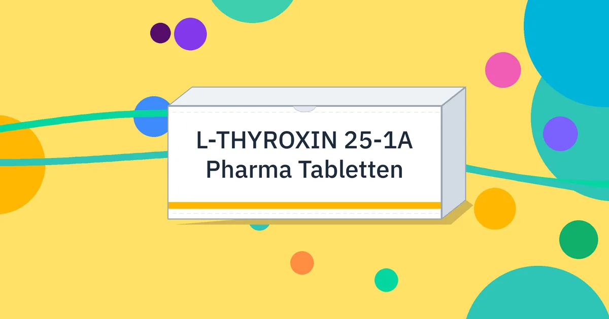 Symbolbild: Packung mit der Aufschrift L-THYROXIN 25-1A Pharma Tabletten (PZN 06488617) – Verfügbarkeit und Bezug in Apotheken in Frankfurt am Main