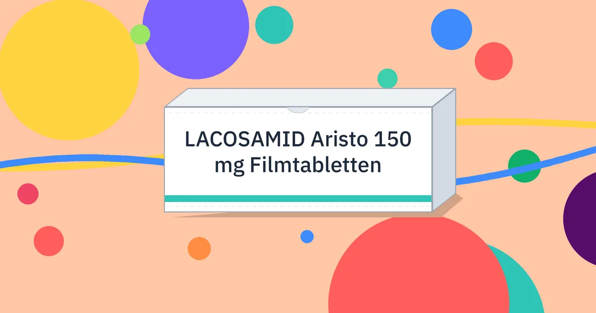 Symbolbild: Packung mit der Aufschrift LACOSAMID Aristo 150 mg Filmtabletten (PZN 17895917) – Verfügbarkeit und Bezug in Apotheken in Frankfurt am Main