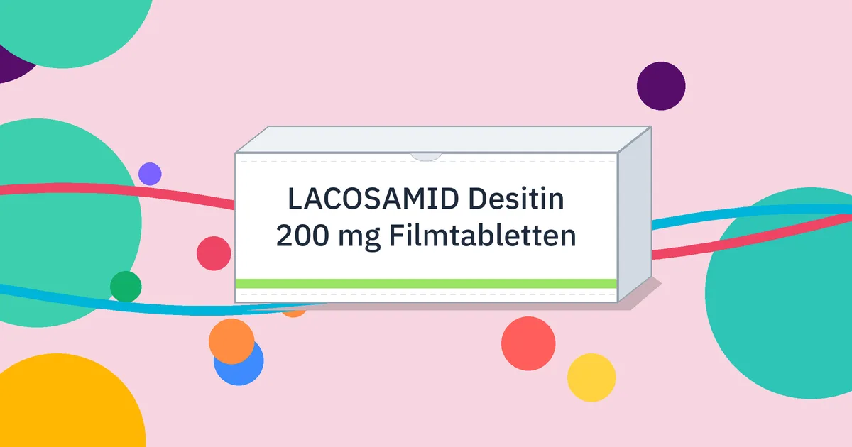 Symbolbild: Packung mit der Aufschrift LACOSAMID Desitin 200 mg Filmtabletten (PZN 17897313) – Verfügbarkeit und Bezug in Apotheken in Frankfurt am Main