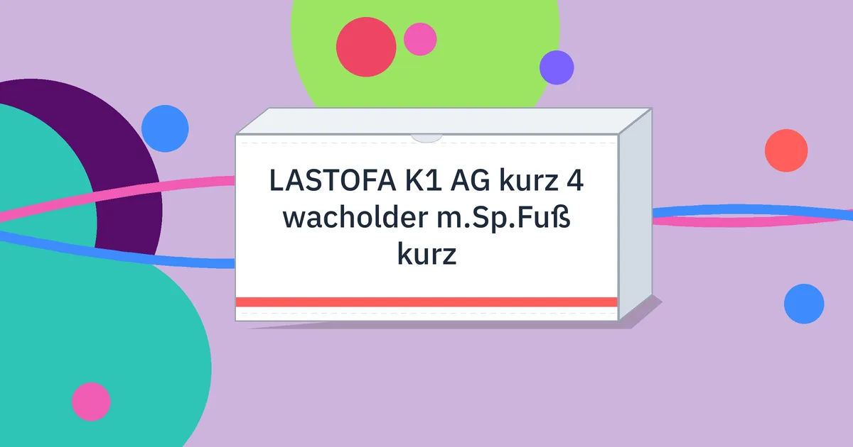 Symbolbild: Packung mit der Aufschrift LASTOFA K1 AG kurz 4 wacholder m.Sp.Fuß kurz (PZN 13792215) – Verfügbarkeit und Bezug in Apotheken in Frankfurt am Main