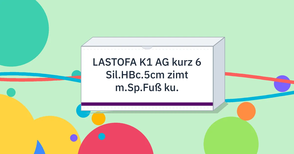 Symbolbild: Packung mit der Aufschrift LASTOFA K1 AG kurz 6 Sil.HBc.5cm zimt m.Sp.Fuß ku. (PZN 13794208) – Verfügbarkeit und Bezug in Apotheken in Frankfurt am Main