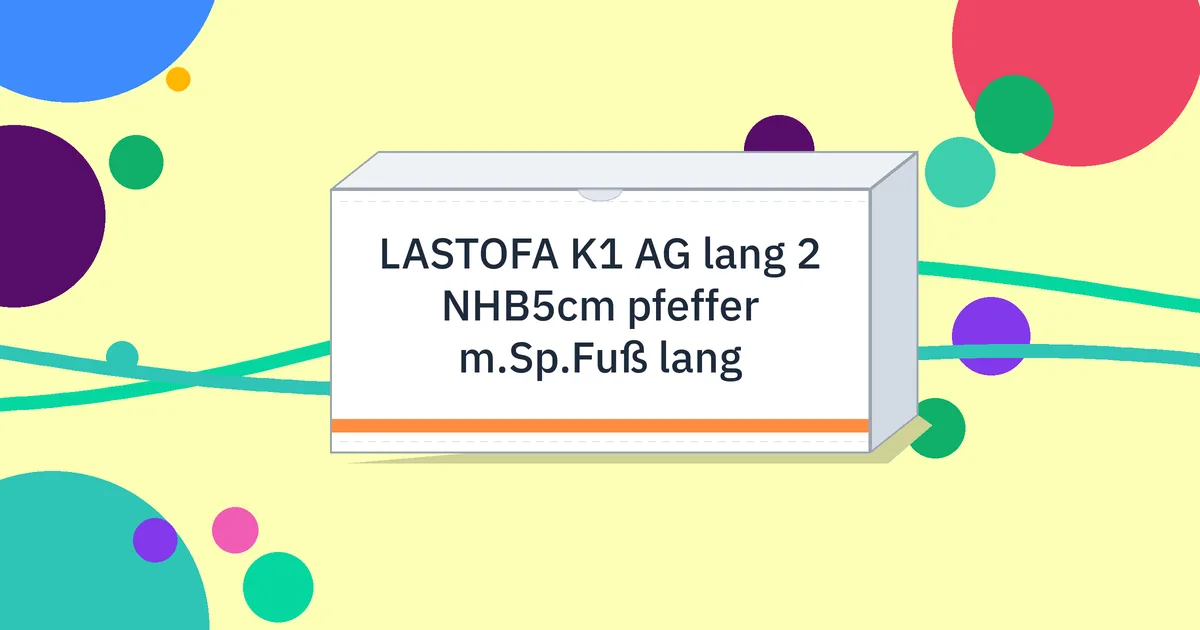 Symbolbild: Packung mit der Aufschrift LASTOFA K1 AG lang 2 NHB5cm pfeffer m.Sp.Fuß lang (PZN 13790386) – Verfügbarkeit und Bezug in Apotheken in Frankfurt am Main