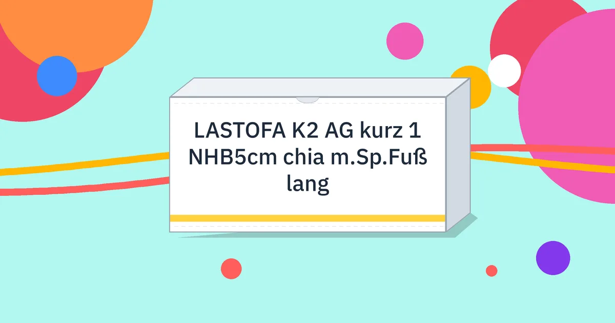 Symbolbild: Packung mit der Aufschrift LASTOFA K2 AG kurz 1 NHB5cm chia m.Sp.Fuß lang (PZN 13801730) – Verfügbarkeit und Bezug in Apotheken in Frankfurt am Main