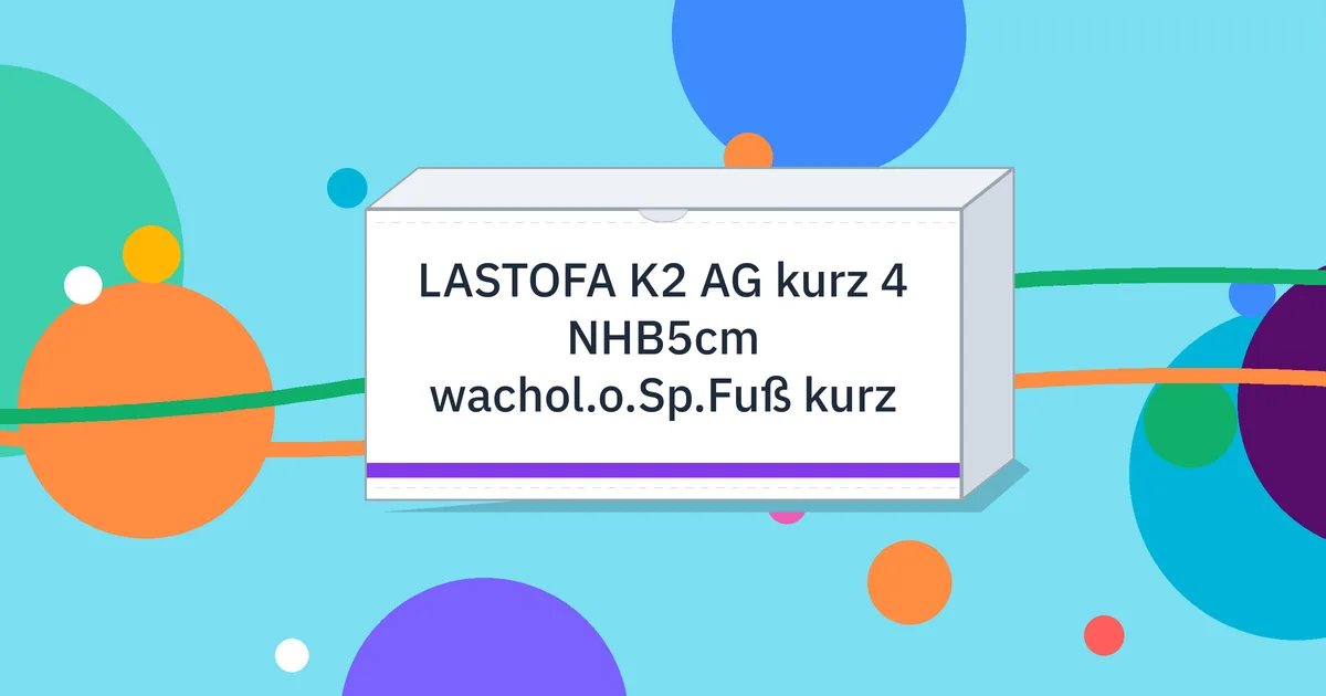 Symbolbild: Packung mit der Aufschrift LASTOFA K2 AG kurz 4 NHB5cm wachol.o.Sp.Fuß kurz (PZN 13805509) – Verfügbarkeit und Bezug in Apotheken in Frankfurt am Main
