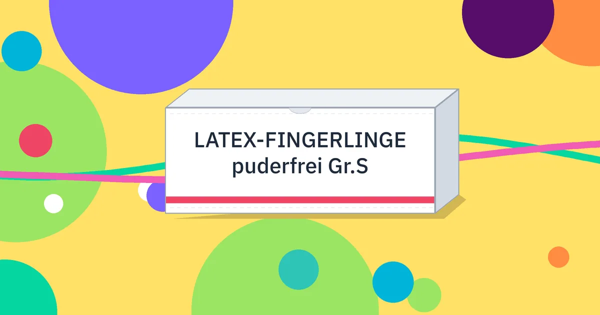 Symbolbild: Packung mit der Aufschrift LATEX-FINGERLINGE puderfrei Gr.S (PZN 01041656) – Verfügbarkeit und Bezug in Apotheken in Frankfurt am Main