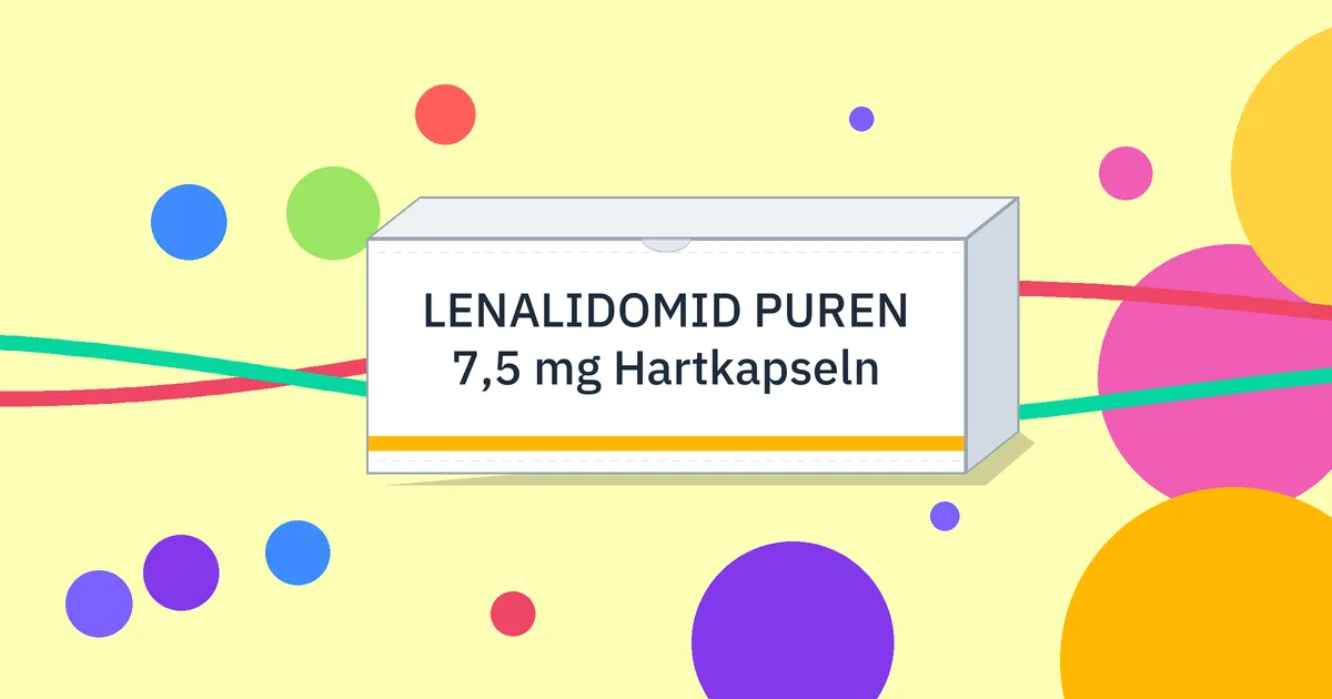 Symbolbild: Packung mit der Aufschrift LENALIDOMID PUREN 7,5 mg Hartkapseln (PZN 16943270) – Verfügbarkeit und Bezug in Apotheken in Frankfurt am Main
