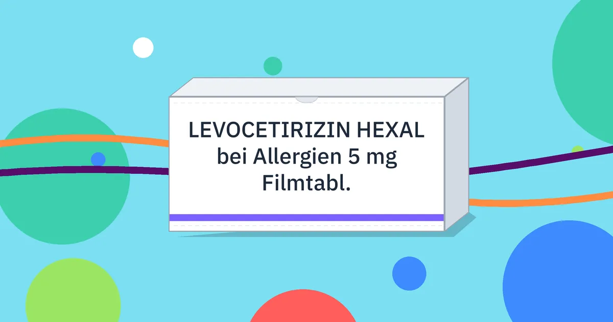 Symbolbild: Packung mit der Aufschrift LEVOCETIRIZIN HEXAL bei Allergien 5 mg Filmtabl. (PZN 14241670) – Verfügbarkeit und Bezug in Apotheken in Frankfurt am Main