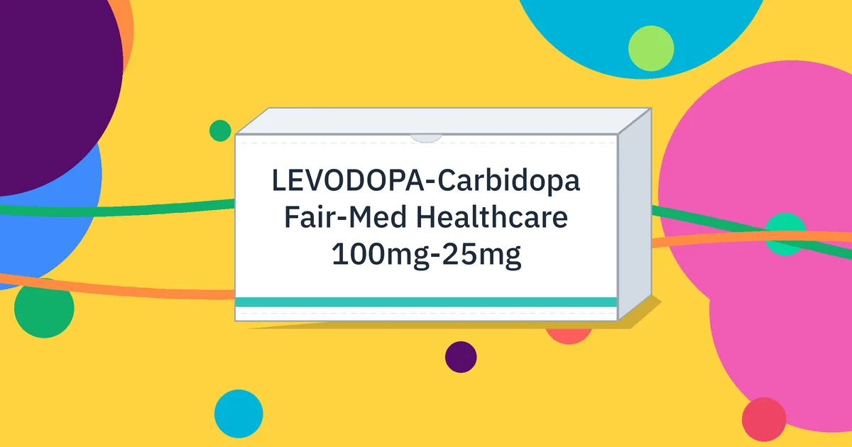 Symbolbild: Packung mit der Aufschrift LEVODOPA-Carbidopa Fair-Med Healthcare 100mg-25mg (PZN 14321506) – Verfügbarkeit und Bezug in Apotheken in Frankfurt am Main