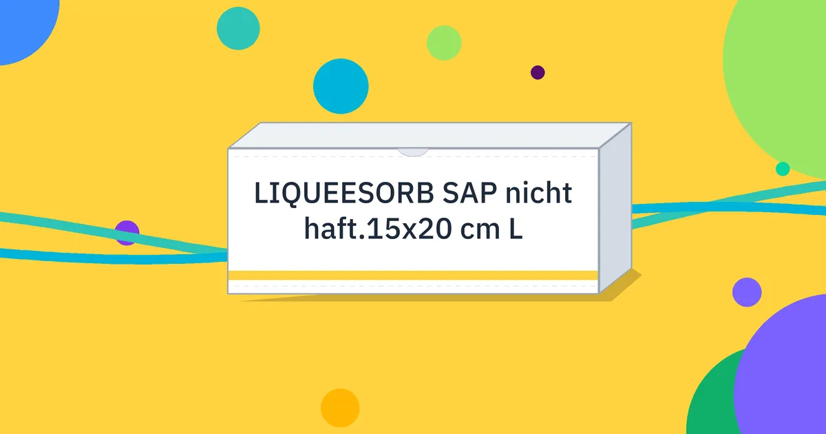 Symbolbild: Packung mit der Aufschrift LIQUEESORB SAP nicht haft.15x20 cm L (PZN 19868830) – Verfügbarkeit und Bezug in Apotheken in Frankfurt am Main