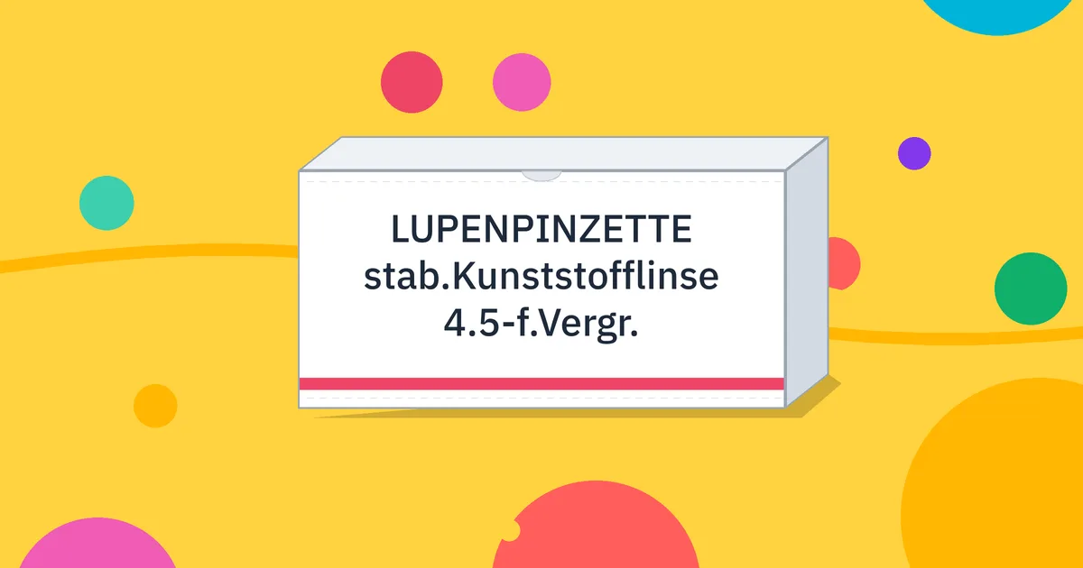 Symbolbild: Packung mit der Aufschrift LUPENPINZETTE stab.Kunststofflinse 4.5-f.Vergr. (PZN 17277993) – Verfügbarkeit und Bezug in Apotheken in Frankfurt am Main