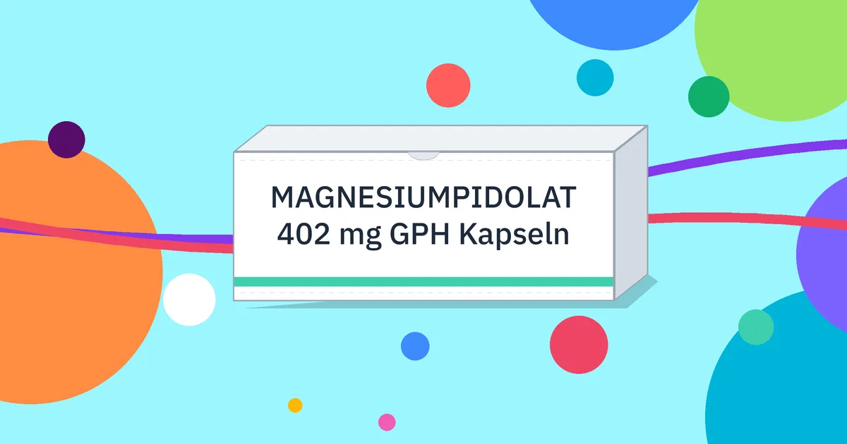 Symbolbild: Packung mit der Aufschrift MAGNESIUMPIDOLAT 402 mg GPH Kapseln (PZN 17633979) – Verfügbarkeit und Bezug in Apotheken in Frankfurt am Main