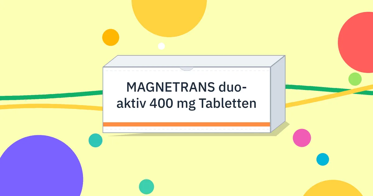 Symbolbild: Packung mit der Aufschrift MAGNETRANS duo-aktiv 400 mg Tabletten (PZN 19909859) – Verfügbarkeit und Bezug in Apotheken in Frankfurt am Main