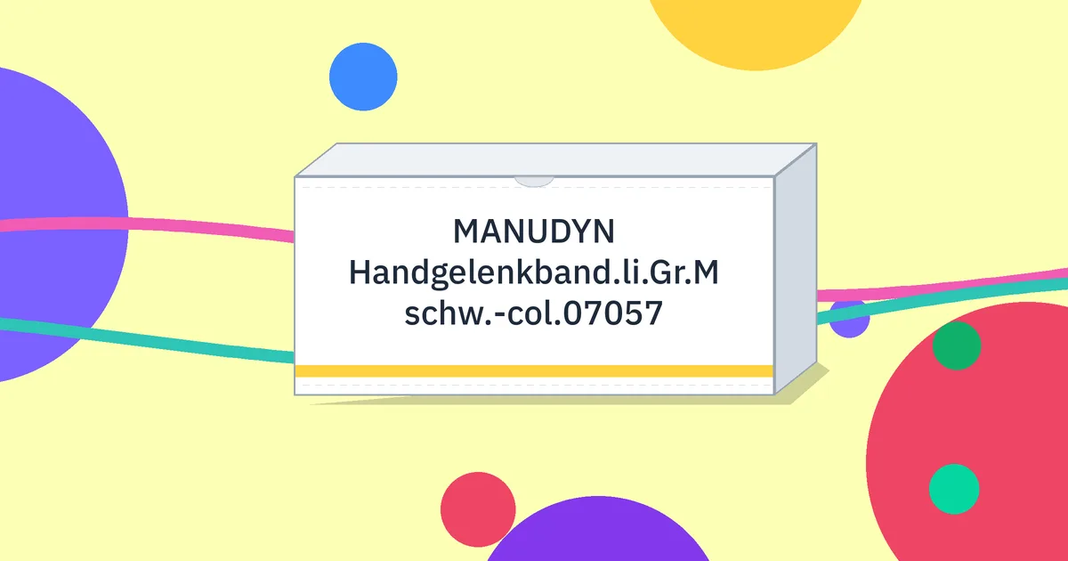 Symbolbild: Packung mit der Aufschrift MANUDYN Handgelenkband.li.Gr.M schw.-col.07057 (PZN 06727217) – Verfügbarkeit und Bezug in Apotheken in Frankfurt am Main
