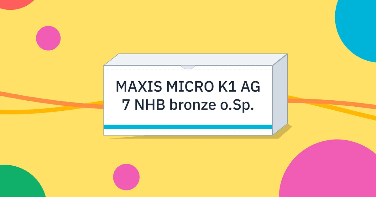 Symbolbild: Packung mit der Aufschrift MAXIS MICRO K1 AG 7 NHB bronze o.Sp. (PZN 17672703) – Verfügbarkeit und Bezug in Apotheken in Frankfurt am Main
