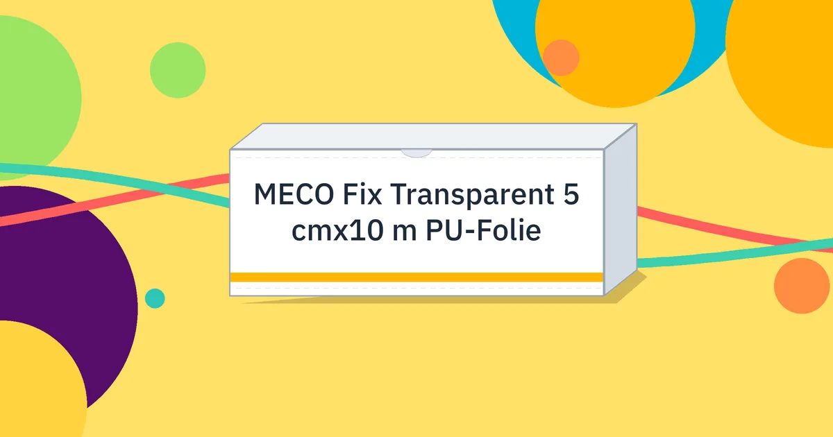 Symbolbild: Packung mit der Aufschrift MECO Fix Transparent 5 cmx10 m PU-Folie (PZN 18388424) – Verfügbarkeit und Bezug in Apotheken in Frankfurt am Main