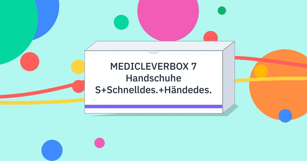 Symbolbild: Packung mit der Aufschrift MEDICLEVERBOX 7 Handschuhe S+Schnelldes.+Händedes. (PZN 19053418) – Verfügbarkeit und Bezug in Apotheken in Frankfurt am Main