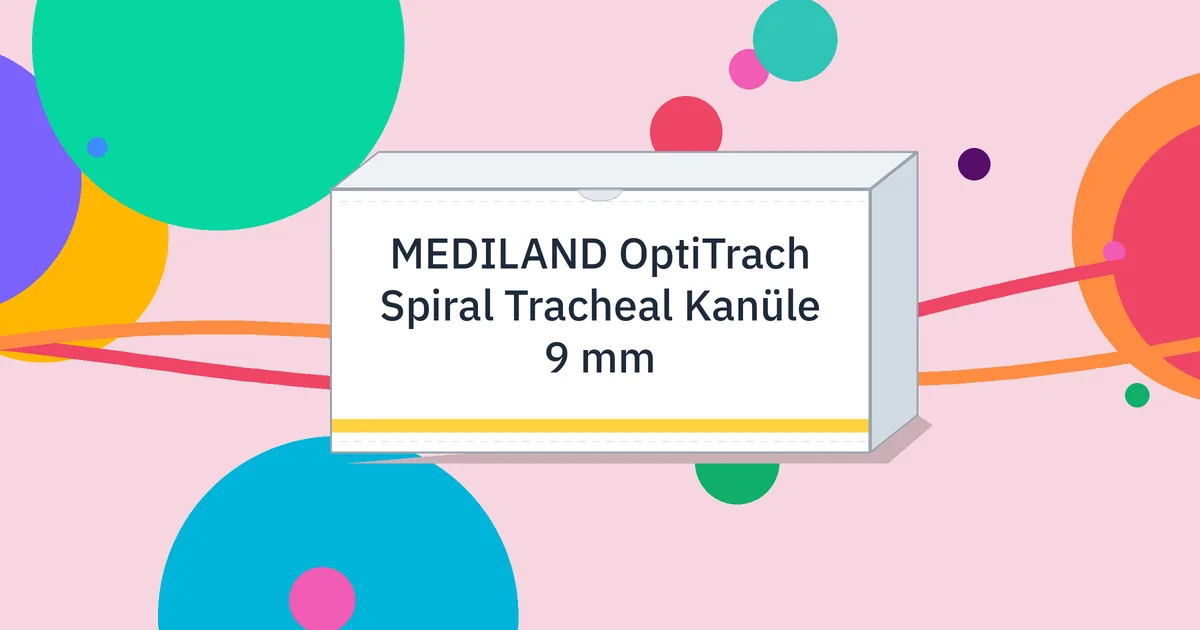 Symbolbild: Packung mit der Aufschrift MEDILAND OptiTrach Spiral Tracheal Kanüle 9 mm (PZN 07104843) – Verfügbarkeit und Bezug in Apotheken in Frankfurt am Main