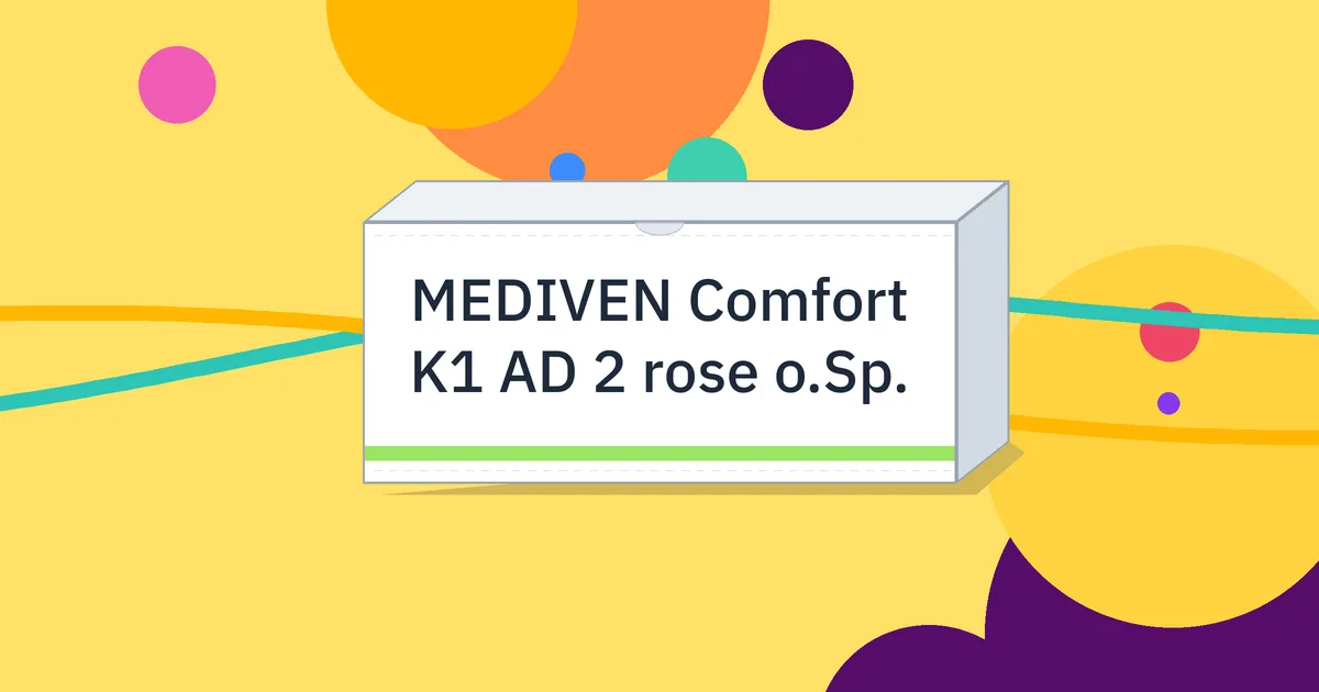 Symbolbild: Packung mit der Aufschrift MEDIVEN Comfort K1 AD 2 rose o.Sp. (PZN 14558823) – Verfügbarkeit und Bezug in Apotheken in Frankfurt am Main