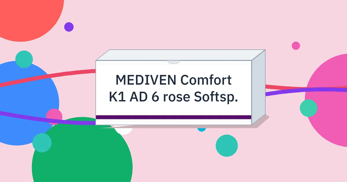 Symbolbild: Packung mit der Aufschrift MEDIVEN Comfort K1 AD 6 rose Softsp. (PZN 14559024) – Verfügbarkeit und Bezug in Apotheken in Frankfurt am Main