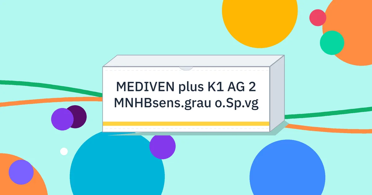 Symbolbild: Packung mit der Aufschrift MEDIVEN plus K1 AG 2 MNHBsens.grau o.Sp.vg (PZN 18940689) – Verfügbarkeit und Bezug in Apotheken in Frankfurt am Main