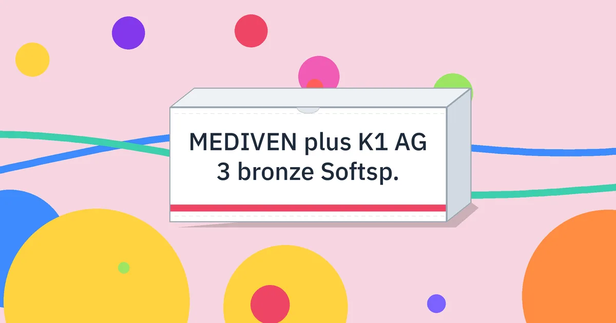 Symbolbild: Packung mit der Aufschrift MEDIVEN plus K1 AG 3 bronze Softsp. (PZN 15056621) – Verfügbarkeit und Bezug in Apotheken in Frankfurt am Main