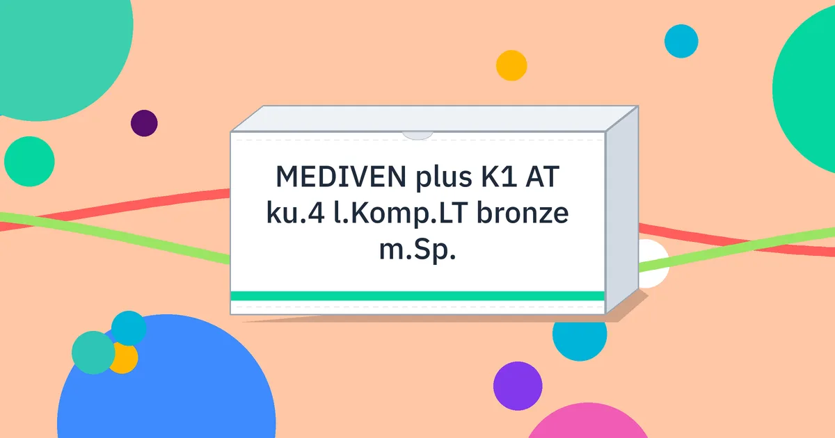 Symbolbild: Packung mit der Aufschrift MEDIVEN plus K1 AT ku.4 l.Komp.LT bronze m.Sp. (PZN 15029736) – Verfügbarkeit und Bezug in Apotheken in Frankfurt am Main