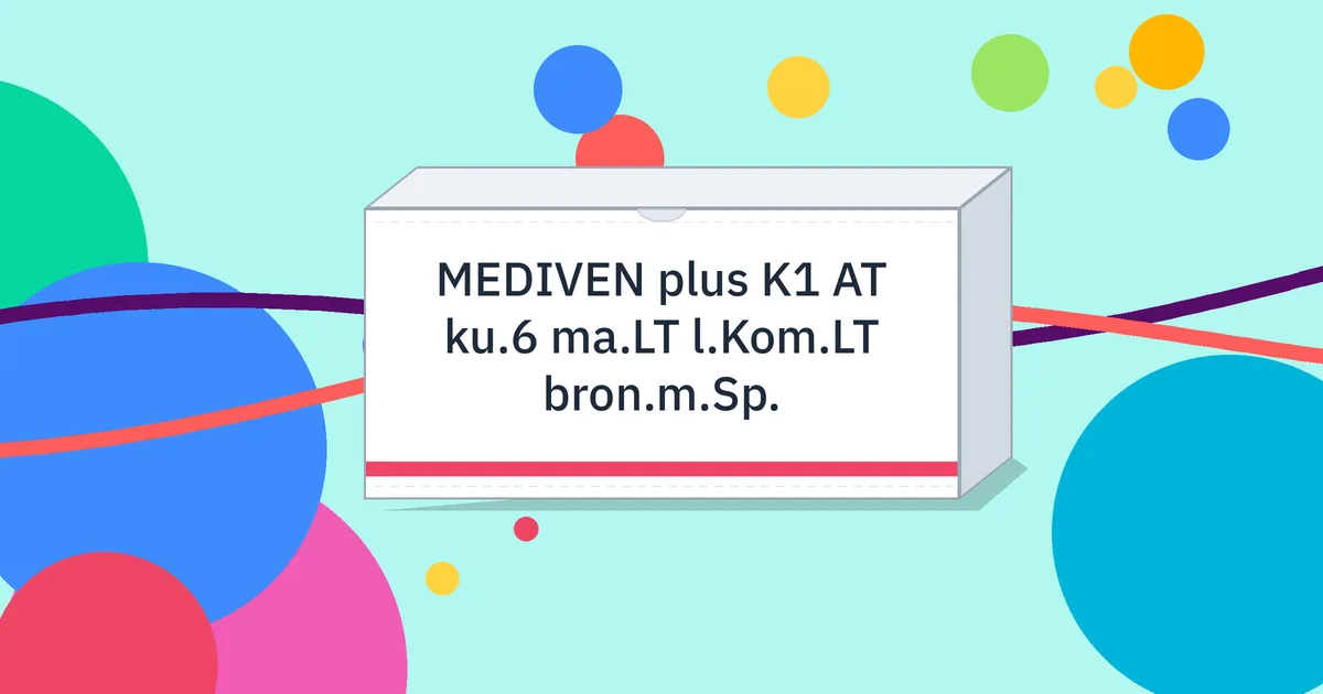 Symbolbild: Packung mit der Aufschrift MEDIVEN plus K1 AT ku.6 ma.LT l.Kom.LT bron.m.Sp. (PZN 15072442) – Verfügbarkeit und Bezug in Apotheken in Frankfurt am Main