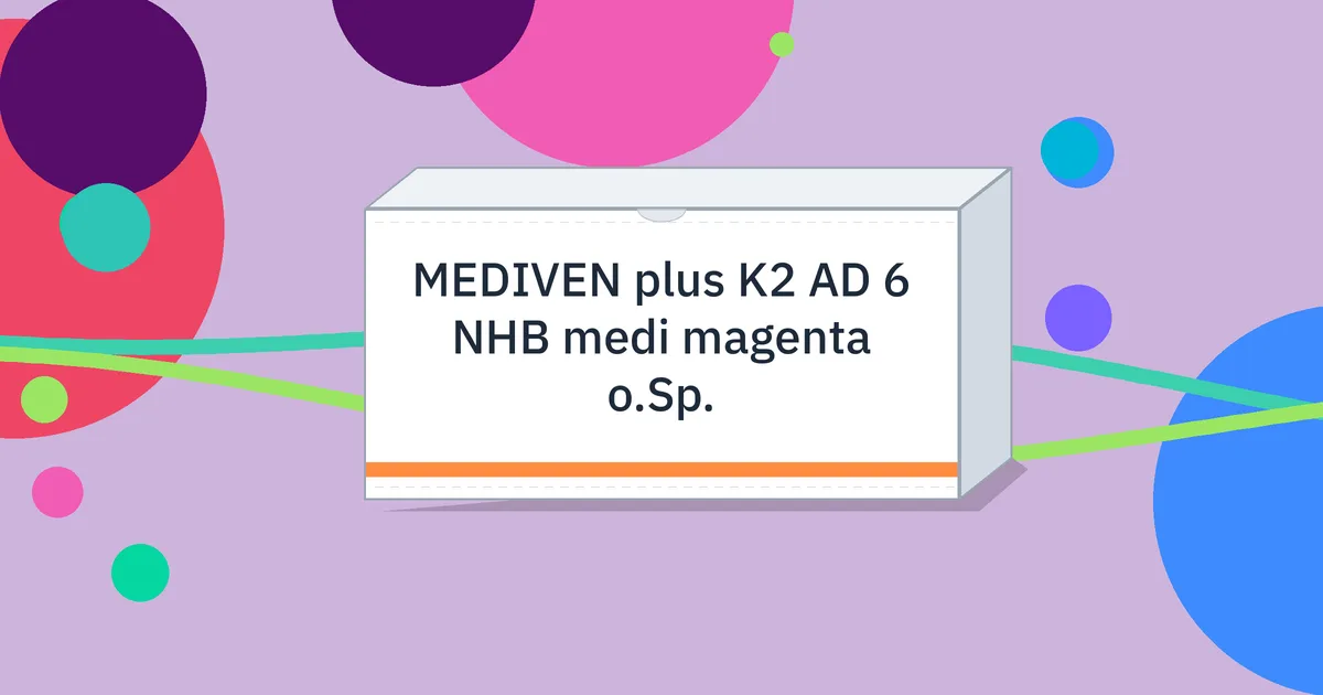 Symbolbild: Packung mit der Aufschrift MEDIVEN plus K2 AD 6 NHB medi magenta o.Sp. (PZN 15936730) – Verfügbarkeit und Bezug in Apotheken in Frankfurt am Main