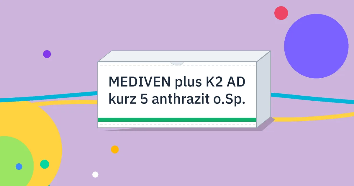Symbolbild: Packung mit der Aufschrift MEDIVEN plus K2 AD kurz 5 anthrazit o.Sp. (PZN 15096566) – Verfügbarkeit und Bezug in Apotheken in Frankfurt am Main