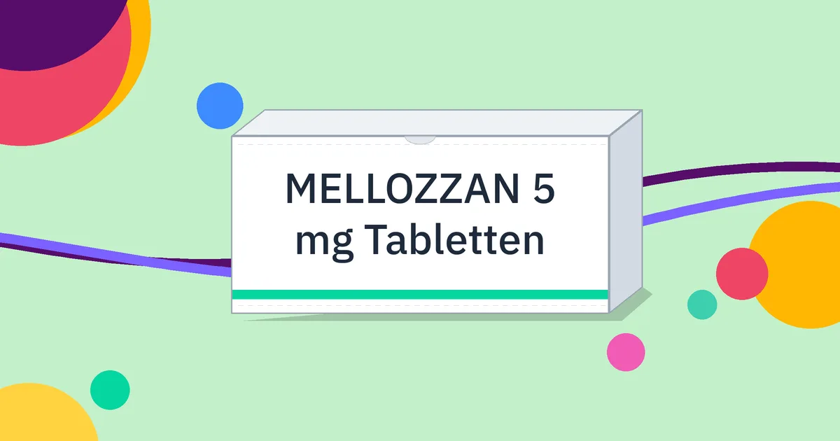 Symbolbild: Packung mit der Aufschrift MELLOZZAN 5 mg Tabletten (PZN 18772105) – Verfügbarkeit und Bezug in Apotheken in Frankfurt am Main