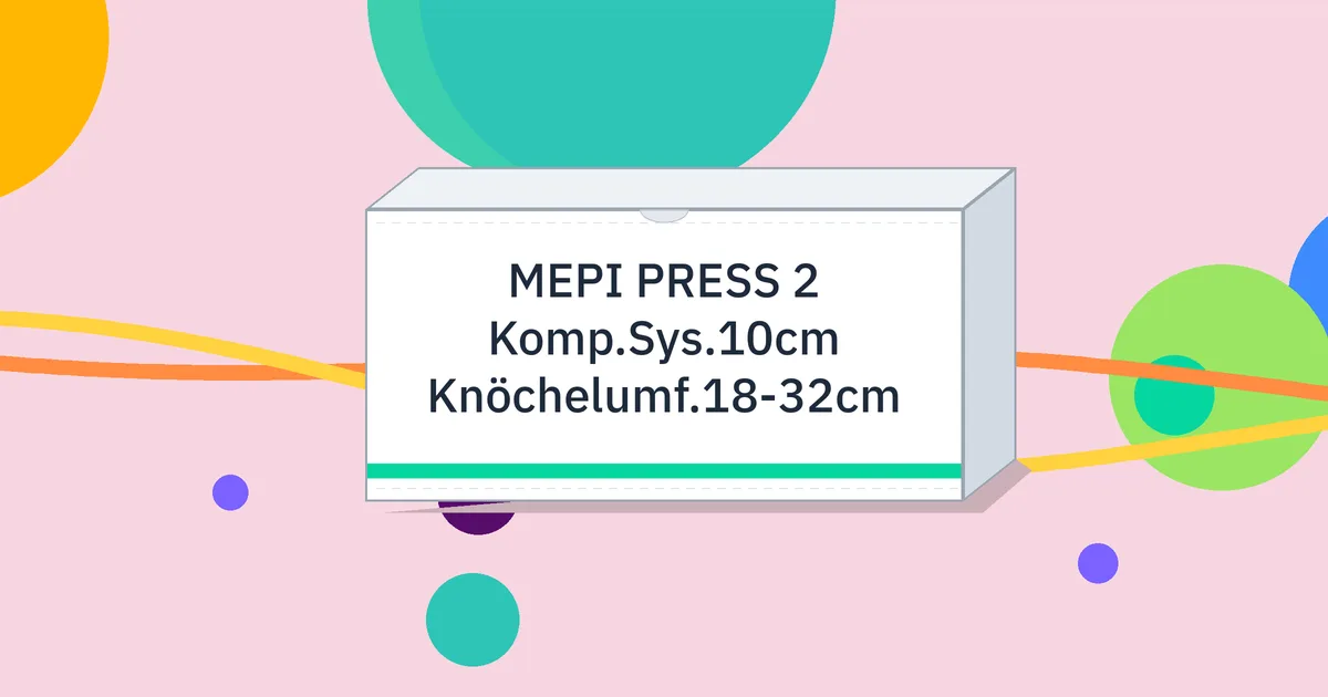 Symbolbild: Packung mit der Aufschrift MEPI PRESS 2 Komp.Sys.10cm Knöchelumf.18-32cm (PZN 20273272) – Verfügbarkeit und Bezug in Apotheken in Frankfurt am Main