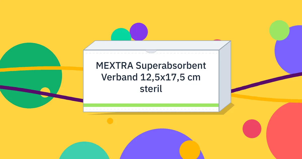 Symbolbild: Packung mit der Aufschrift MEXTRA Superabsorbent Verband 12,5x17,5 cm steril (PZN 19078393) – Verfügbarkeit und Bezug in Apotheken in Frankfurt am Main
