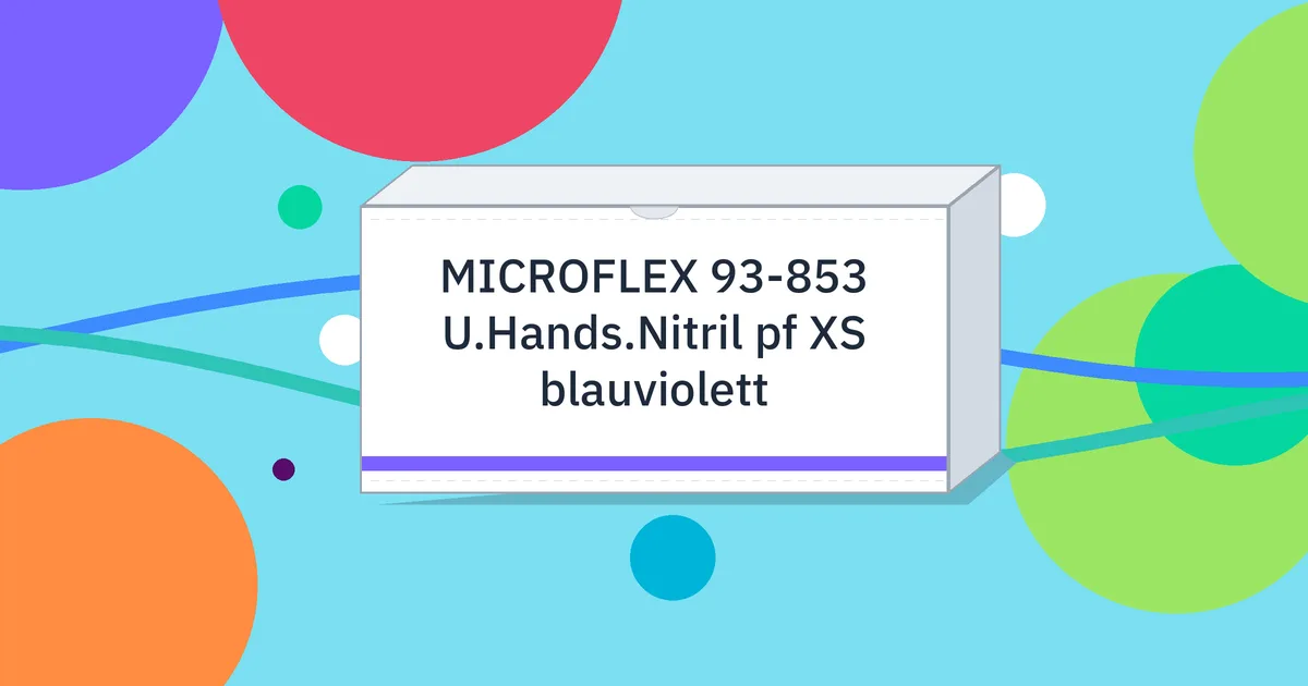 Symbolbild: Packung mit der Aufschrift MICROFLEX 93-853 U.Hands.Nitril pf XS blauviolett (PZN 18388737) – Verfügbarkeit und Bezug in Apotheken in Frankfurt am Main