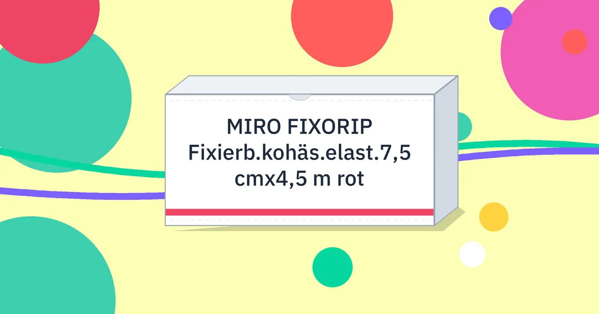 Symbolbild: Packung mit der Aufschrift MIRO FIXORIP Fixierb.kohäs.elast.7,5 cmx4,5 m rot (PZN 16796024) – Verfügbarkeit und Bezug in Apotheken in Frankfurt am Main