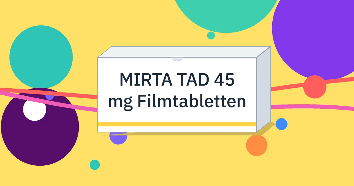 Symbolbild: Packung mit der Aufschrift MIRTA TAD 45 mg Filmtabletten (PZN 03447351) – Verfügbarkeit und Bezug in Apotheken in Frankfurt am Main