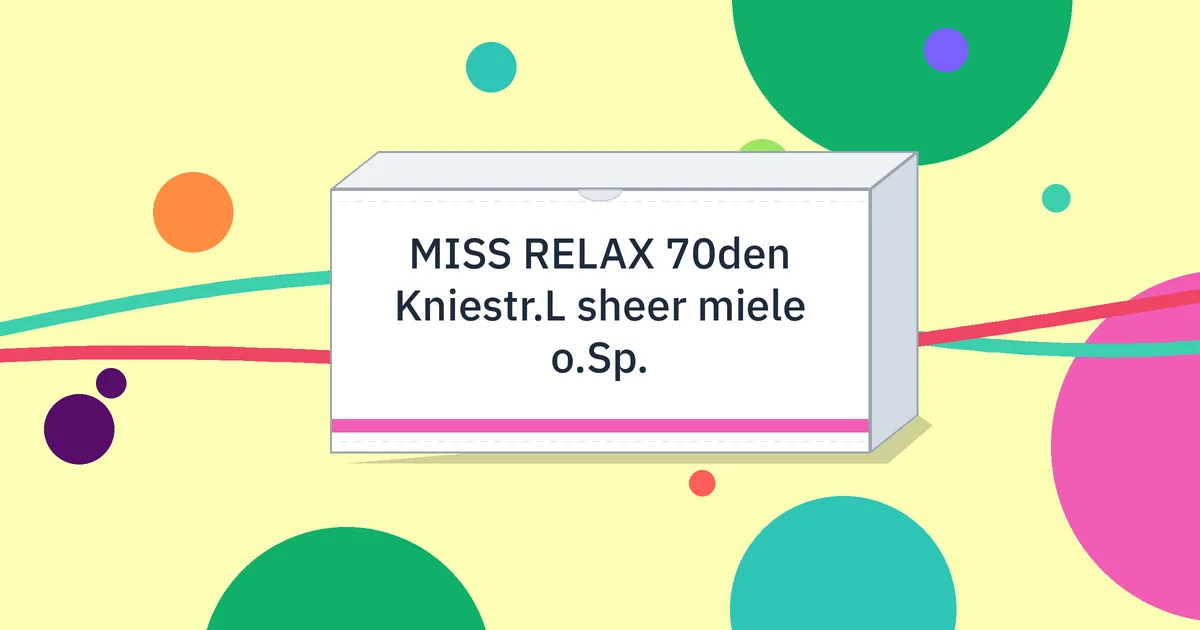 Symbolbild: Packung mit der Aufschrift MISS RELAX 70den Kniestr.L sheer miele o.Sp. (PZN 20289824) – Verfügbarkeit und Bezug in Apotheken in Frankfurt am Main