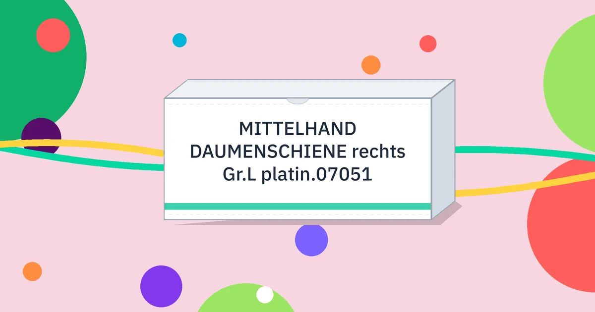 Symbolbild: Packung mit der Aufschrift MITTELHAND DAUMENSCHIENE rechts Gr.L platin.07051 (PZN 13987083) – Verfügbarkeit und Bezug in Apotheken in Frankfurt am Main