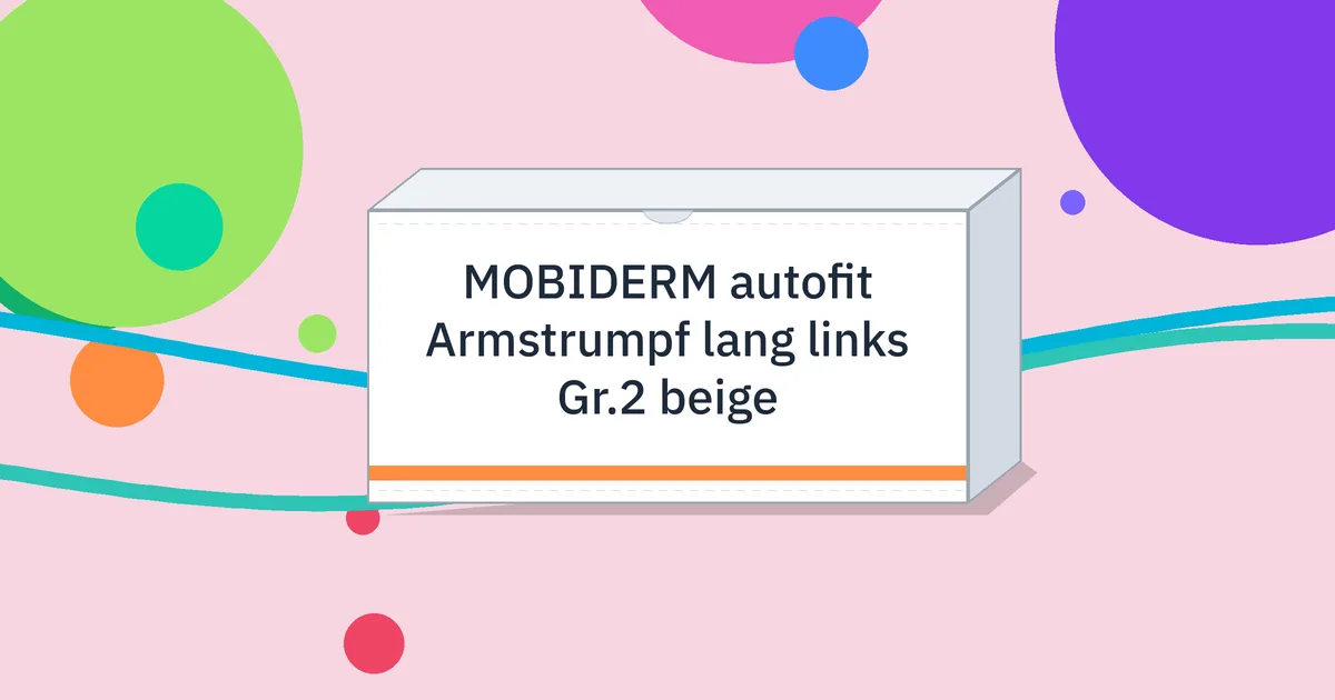 Symbolbild: Packung mit der Aufschrift MOBIDERM autofit Armstrumpf lang links Gr.2 beige (PZN 13969671) – Verfügbarkeit und Bezug in Apotheken in Frankfurt am Main