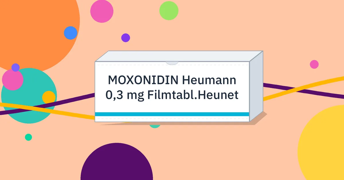 Symbolbild: Packung mit der Aufschrift MOXONIDIN Heumann 0,3 mg Filmtabl.Heunet (PZN 05887025) – Verfügbarkeit und Bezug in Apotheken in Frankfurt am Main