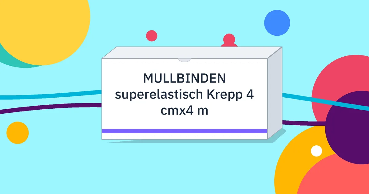 Symbolbild: Packung mit der Aufschrift MULLBINDEN superelastisch Krepp 4 cmx4 m (PZN 01652532) – Verfügbarkeit und Bezug in Apotheken in Frankfurt am Main