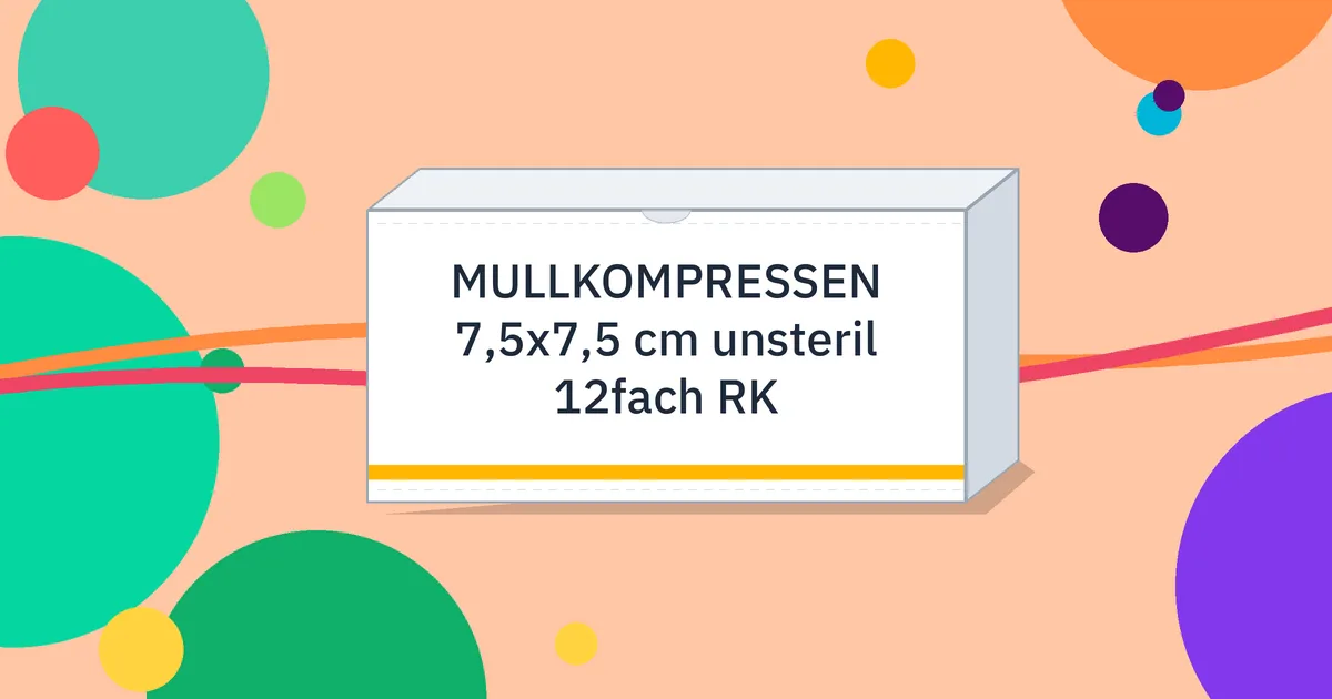 Symbolbild: Packung mit der Aufschrift MULLKOMPRESSEN 7,5x7,5 cm unsteril 12fach RK (PZN 06613703) – Verfügbarkeit und Bezug in Apotheken in Frankfurt am Main