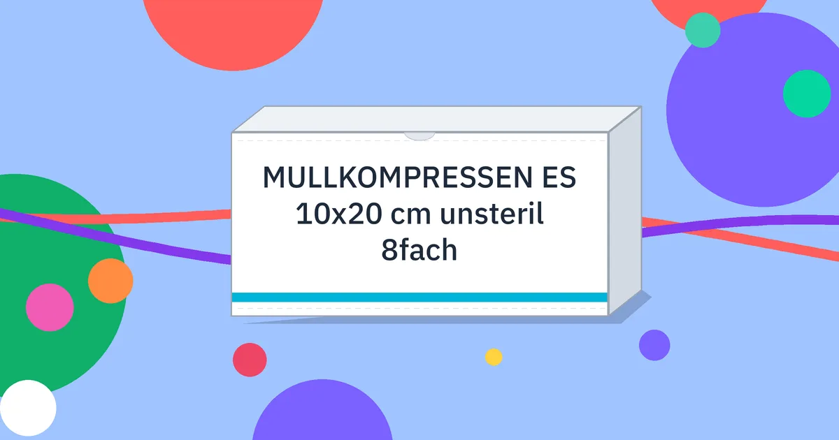 Symbolbild: Packung mit der Aufschrift MULLKOMPRESSEN ES 10x20 cm unsteril 8fach (PZN 06310888) – Verfügbarkeit und Bezug in Apotheken in Frankfurt am Main