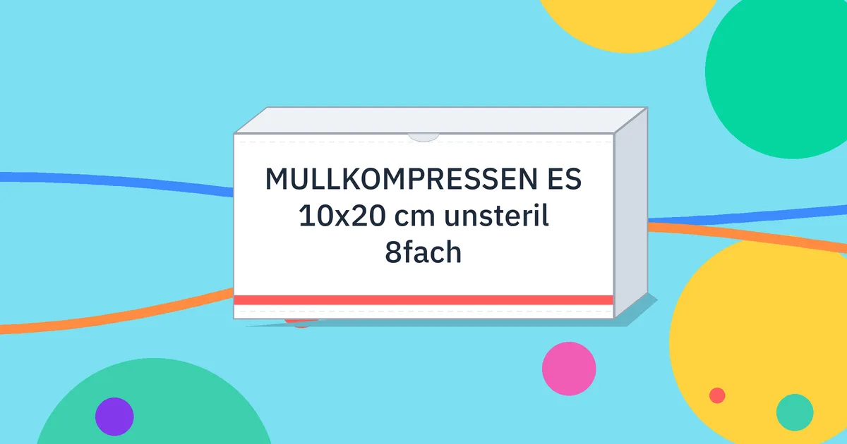 Symbolbild: Packung mit der Aufschrift MULLKOMPRESSEN ES 10x20 cm unsteril 8fach (PZN 06192147) – Verfügbarkeit und Bezug in Apotheken in Frankfurt am Main