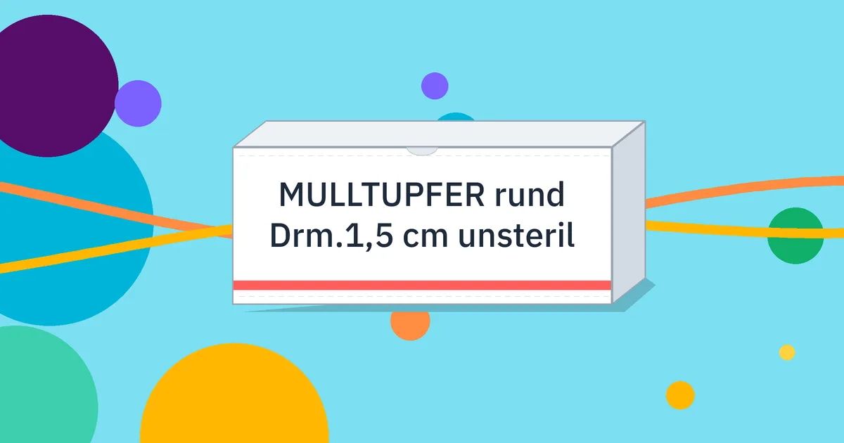 Symbolbild: Packung mit der Aufschrift MULLTUPFER rund Drm.1,5 cm unsteril (PZN 04710980) – Verfügbarkeit und Bezug in Apotheken in Frankfurt am Main