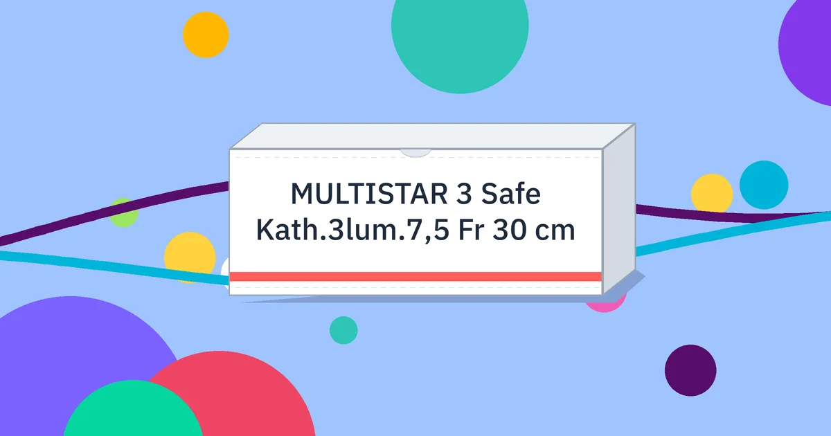 Symbolbild: Packung mit der Aufschrift MULTISTAR 3 Safe Kath.3lum.7,5 Fr 30 cm (PZN 10304095) – Verfügbarkeit und Bezug in Apotheken in Frankfurt am Main