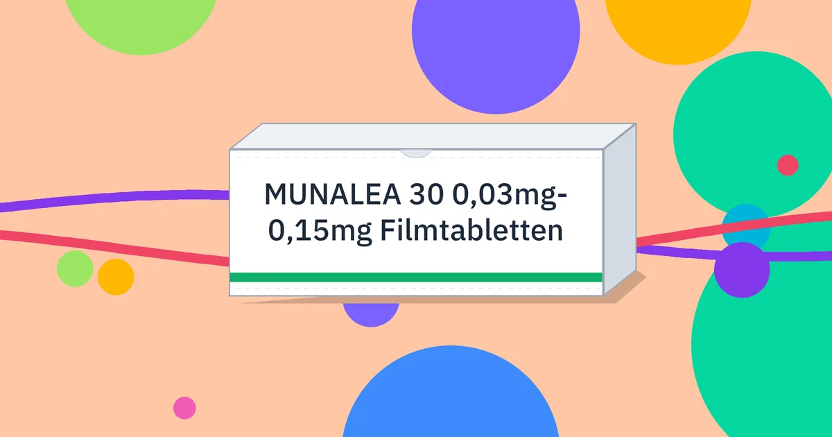 Symbolbild: Packung mit der Aufschrift MUNALEA 30 0,03mg-0,15mg Filmtabletten (PZN 08720834) – Verfügbarkeit und Bezug in Apotheken in Frankfurt am Main