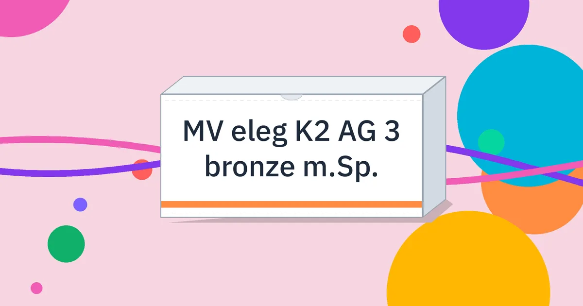 Symbolbild: Packung mit der Aufschrift MV eleg K2 AG 3 bronze m.Sp. (PZN 14719628) – Verfügbarkeit und Bezug in Apotheken in Frankfurt am Main