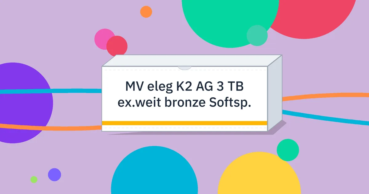 Symbolbild: Packung mit der Aufschrift MV eleg K2 AG 3 TB ex.weit bronze Softsp. (PZN 14719433) – Verfügbarkeit und Bezug in Apotheken in Frankfurt am Main